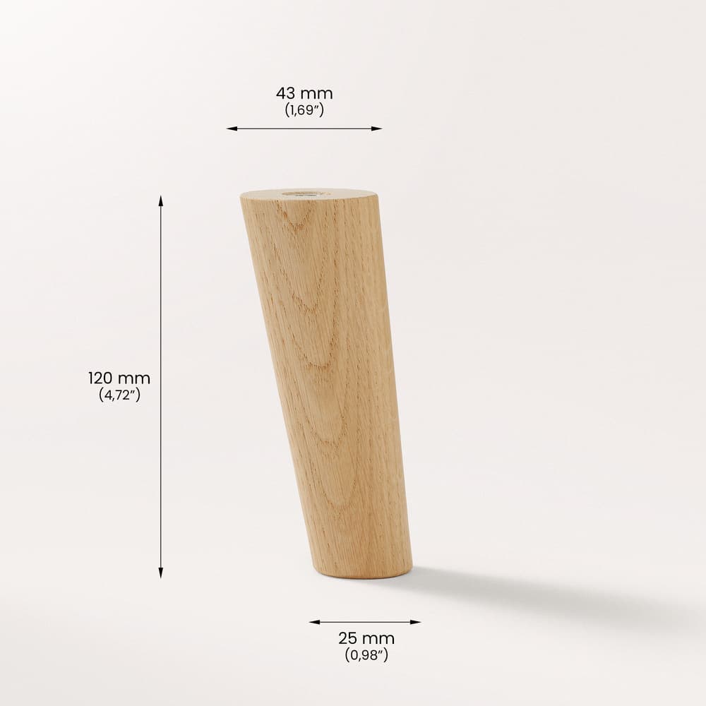 Dagmar 120 Oak natural - Furniture leg in ash wood