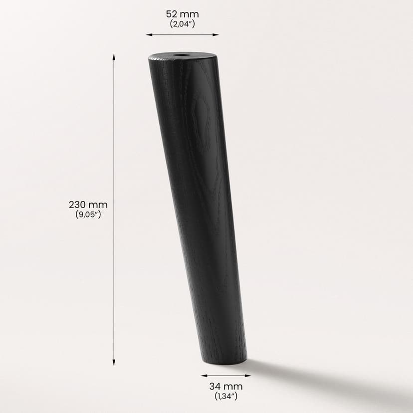 Dagmar 230 Black - Furniture leg in ash wood